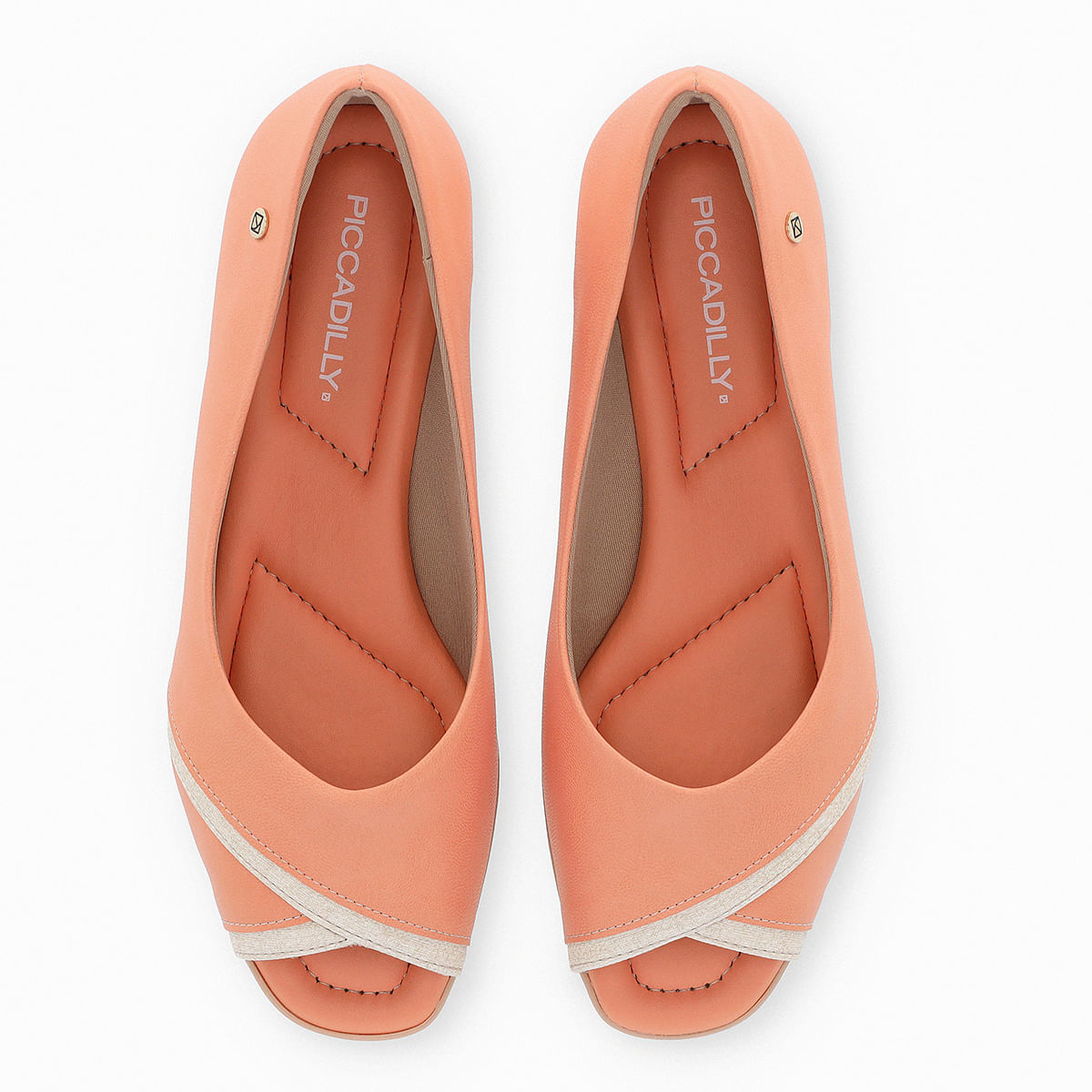 Peep Pietra Toe Anabela Baixo Salmao/Natural - PICCADILLY