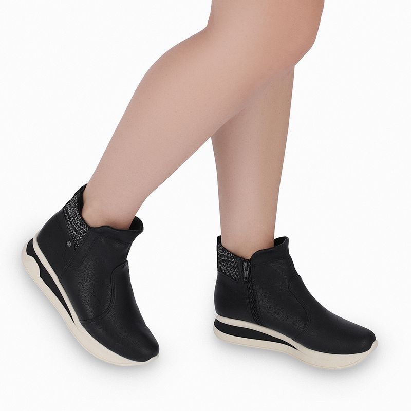 Bota Jessica Cano Curto Anabela Médio Preto/Cinza Multi - PICCADILLY ...