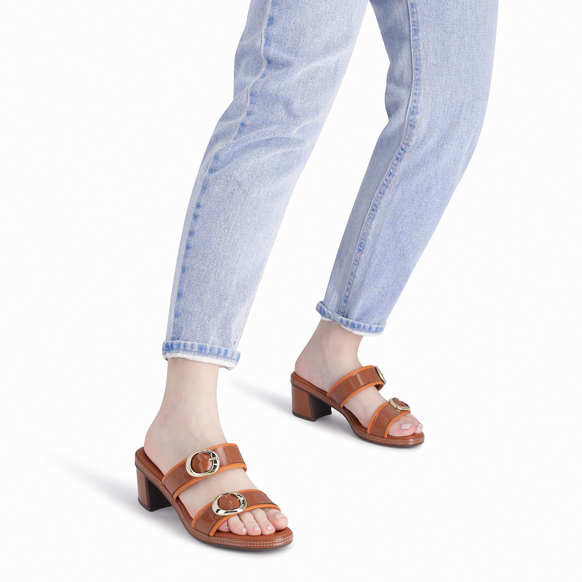 Tamanco Paola Salto Médio Ocre/Laranja - PICCADILLY