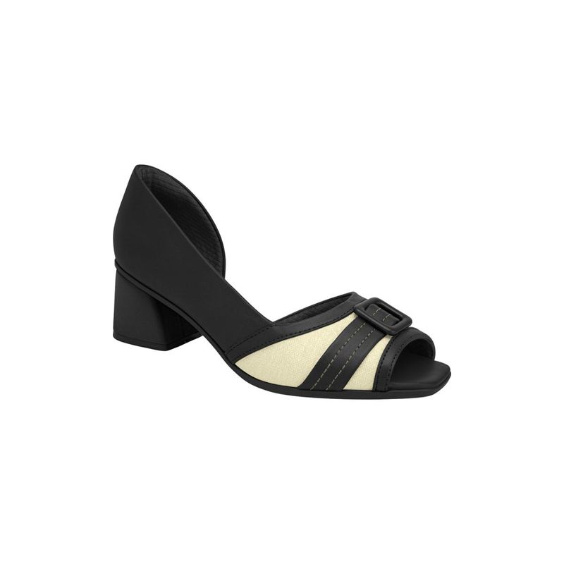 Peep Adriana Toe Salto Médio Preto/Natural - PICCADILLY